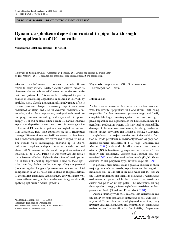 (PDF) Dynamic asphaltene deposition control in pipe flow through the ...