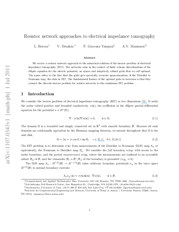 (PDF) Resistor network approaches to electrical impedance tomography