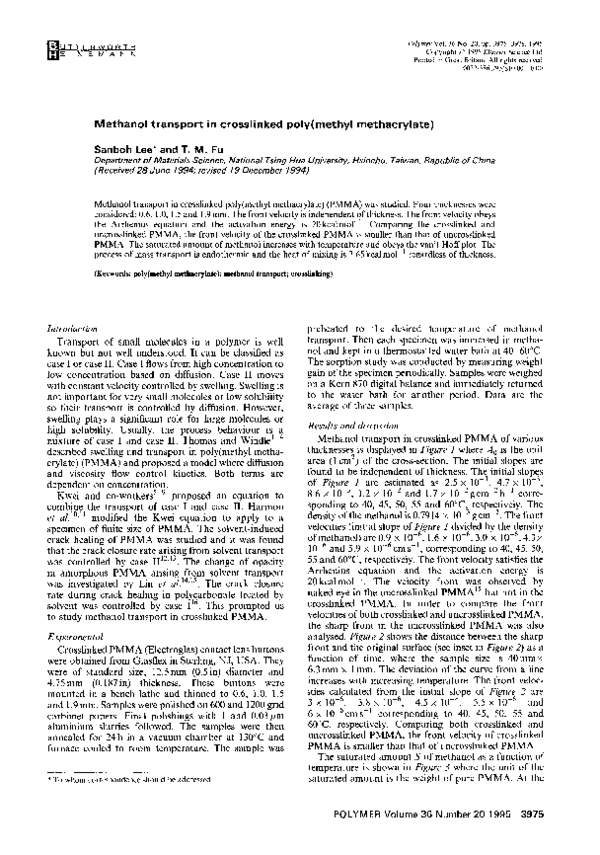 (PDF) Methanol transport in crosslinked poly(methyl methacrylate)