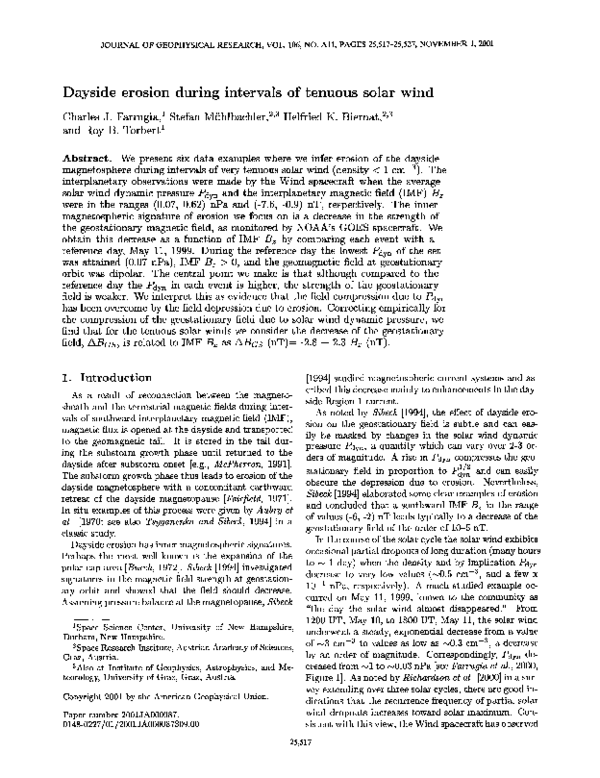 (PDF) Dayside erosion during intervals of tenuous solar wind
