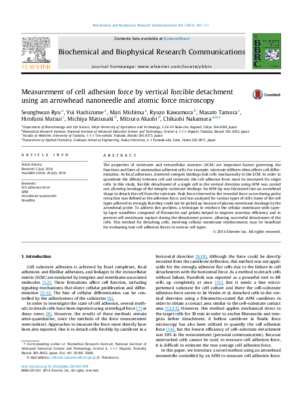 (PDF) Measurement of cell adhesion force by vertical forcible detachment using an arrowhead ...
