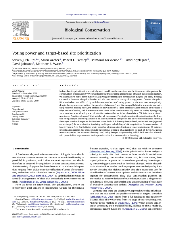 (PDF) Voting power and target-based site prioritization