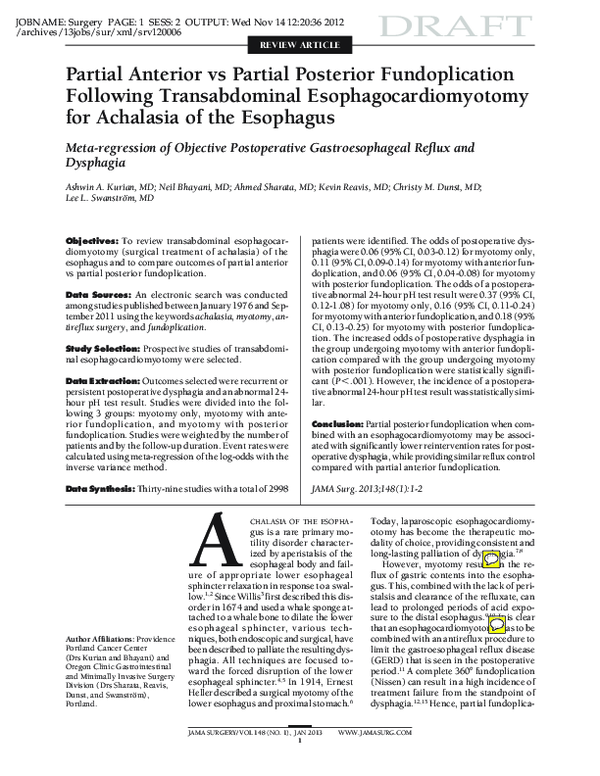 (PDF) Partial Anterior vs Partial Posterior Fundoplication Following ...