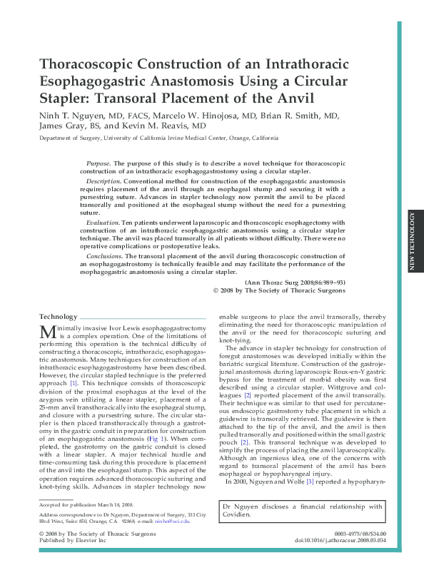 (PDF) Thoracoscopic Construction of an Intrathoracic Esophagogastric ...