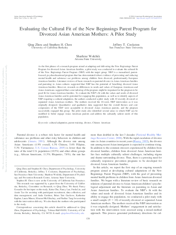 (PDF) Evaluating the cultural fit of the New Beginnings Parent Program ...