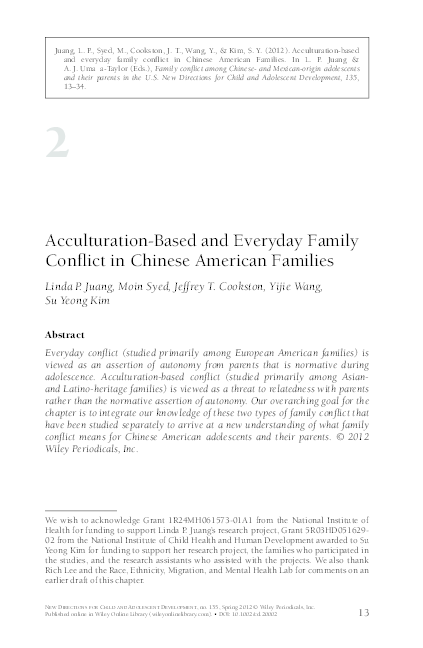 (PDF) Acculturation-based and everyday family conflict in Chinese American families