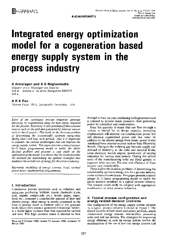 (PDF) Integrated energy optimization model for a cogeneration based ...