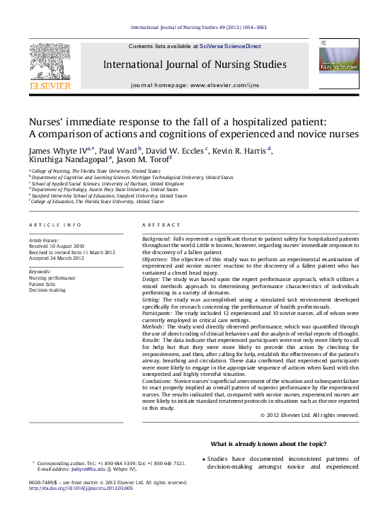 (PDF) Nurses’ immediate response to the fall of a hospitalized patient ...