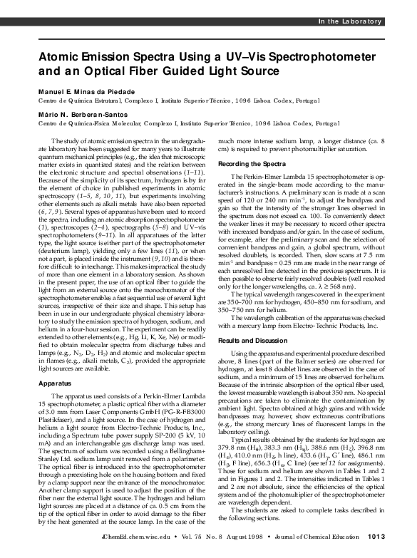 (PDF) Atomic Emission Spectra Using a UV-Vis Spectrophotometer and an ...