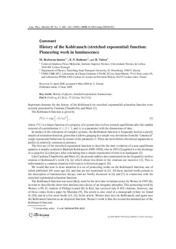(PDF) History of the Kohlrausch (stretched exponential) function ...