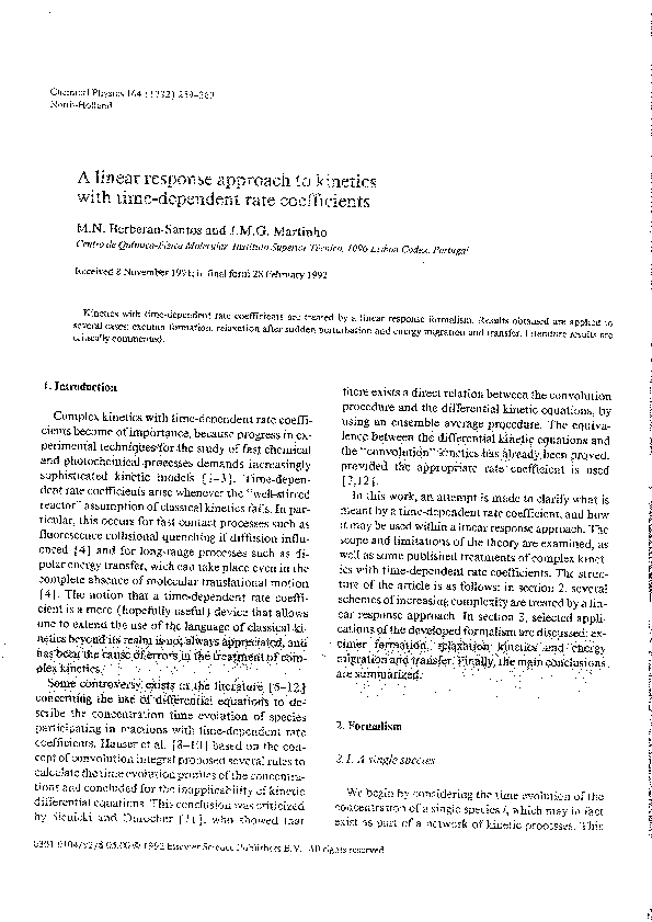 (PDF) A linear response approach to kinetics with time-dependent rate coefficients