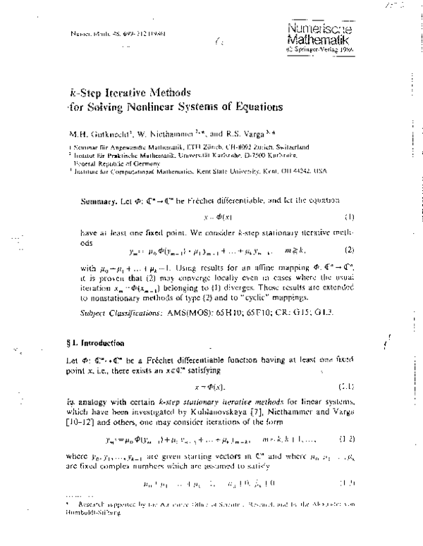 (PDF) k-Step iterative methods for solving nonlinear systems of equations (PDF) k-Step iterative methods for solving nonlinear systems of equations