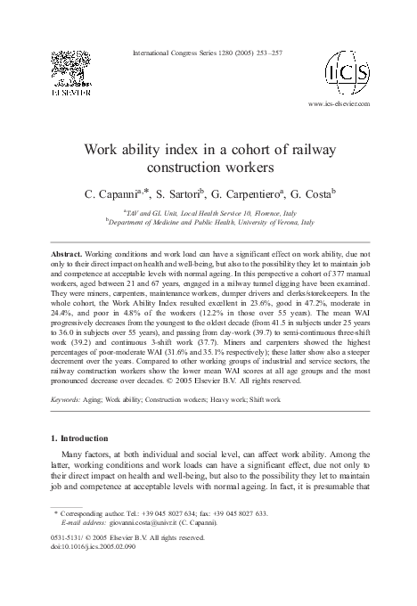 (PDF) Work ability index in a cohort of railway construction workers