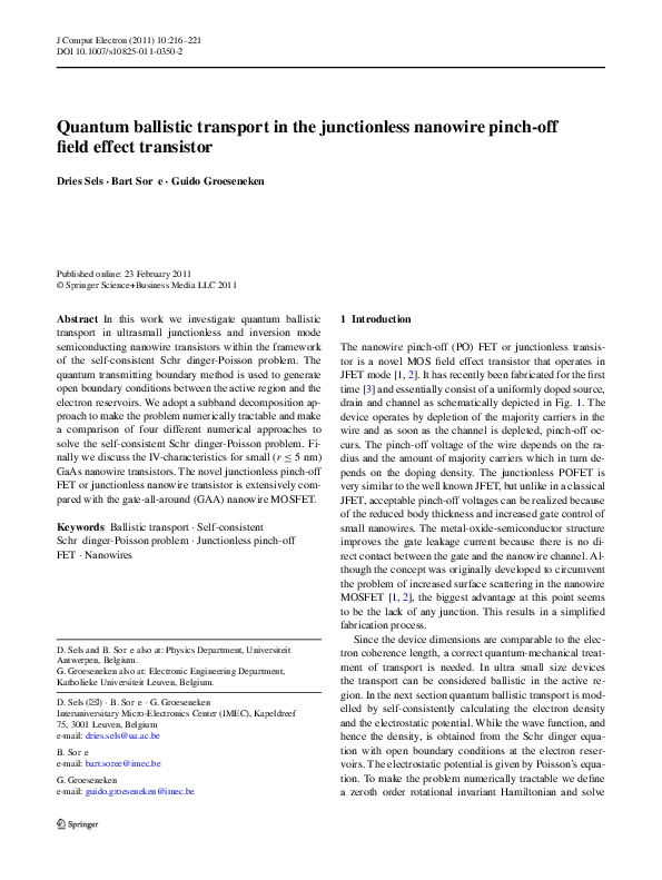 (PDF) Quantum ballistic transport in the junctionless nanowire pinch-off field effect transistor