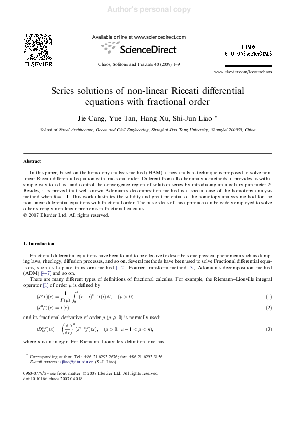 Pdf Series Solutions Of Non Linear Riccati Differential Equations