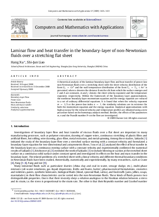 (PDF) Laminar flow and heat transfer in the boundary-layer of non-Newtonian fluids over a ...
