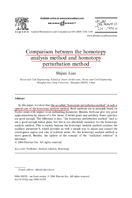 Pdf Comparison Between The Homotopy Analysis Method And Homotopy Perturbation Method