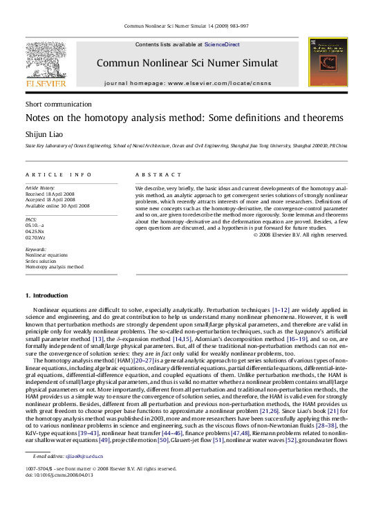 (PDF) Notes on the homotopy analysis method: Some definitions and theorems