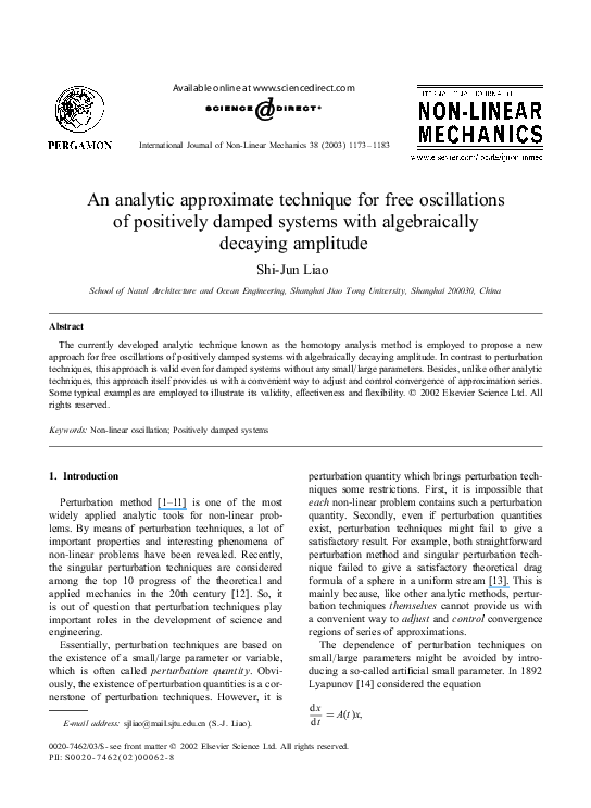 (PDF) An analytic approximate technique for free oscillations of positively damped systems with ...