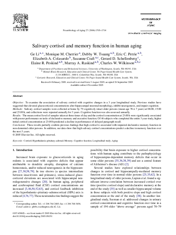(PDF) Salivary cortisol and memory function in human aging