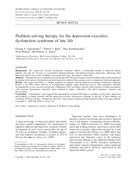 (PDF) Problem solving therapy for the depression-executive dysfunction ...