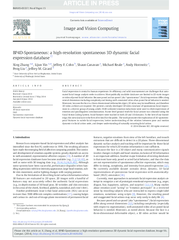 (PDF) BP4D-Spontaneous: a high-resolution spontaneous 3D dynamic facial ...