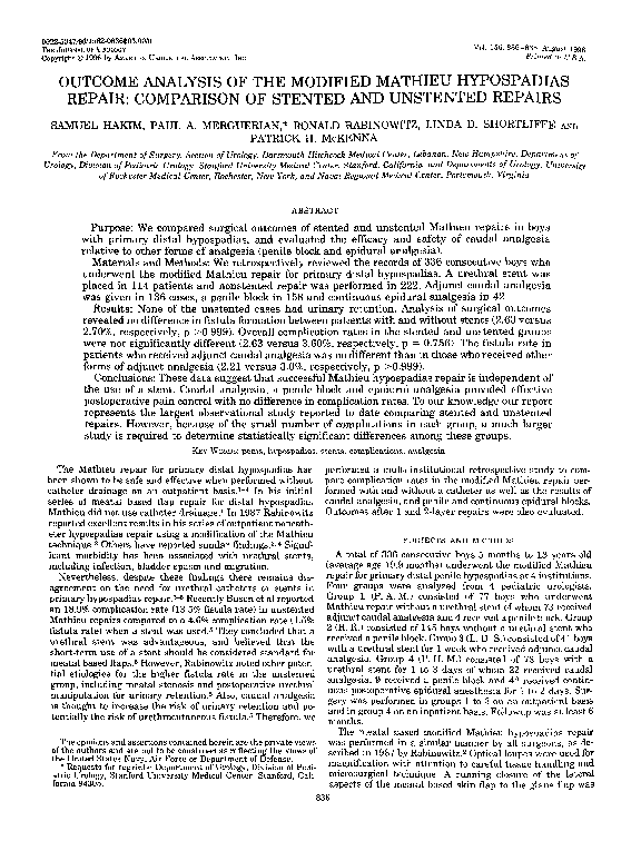 (PDF) Outcome Analysis of the Modified Mathieu Hypospadias Repair