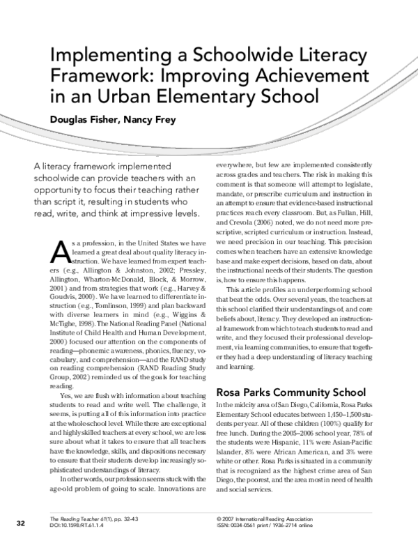 (PDF) Implementing a Schoolwide Literacy Framework: Improving ...