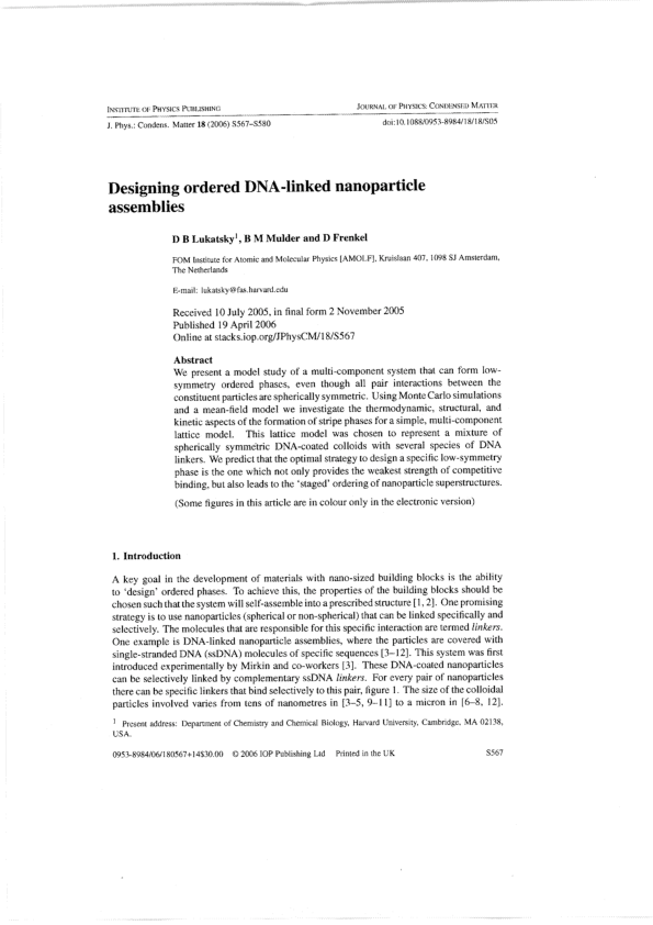 (PDF) Designing ordered DNA-linked nanoparticle assemblies