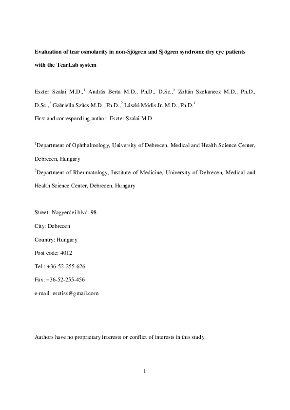 (PDF) Evaluation of Tear Osmolarity in Non-Sjögren and Sjögren Syndrome ...