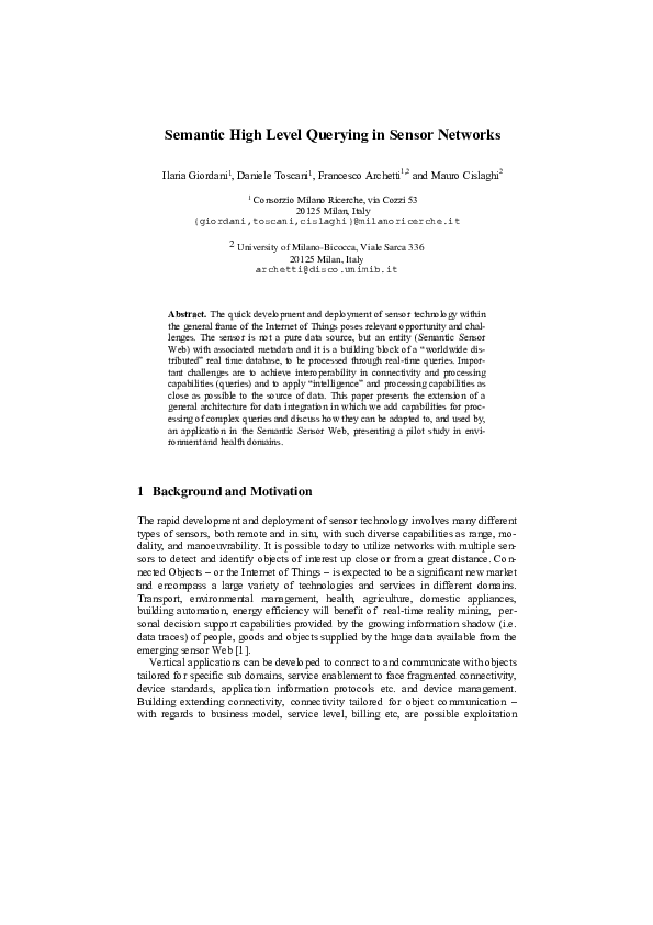 (PDF) Semantic High Level Querying in Sensor Networks