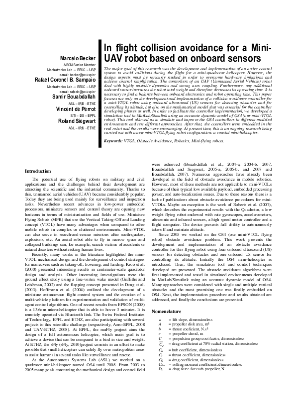 (PDF) In flight collision avoidance for a Mini-UAV robot based on onboard sensors