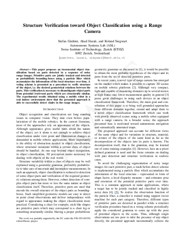 Pdf Structure Verification Toward Object Classification Using A Range