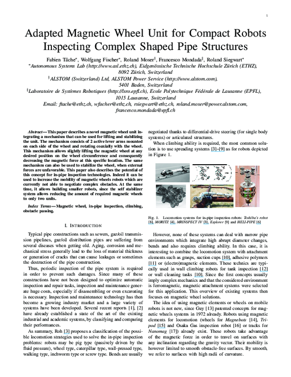 (PDF) Adapted magnetic wheel unit for compact robots inspecting complex shaped pipe structures