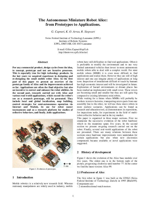 Pdf The Autonomous Miniature Robot Alice From Prototypes To Applications