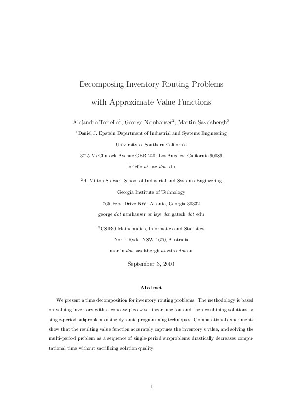 (PDF) Decomposing inventory routing problems with approximate value functions| NOVA. The ...
