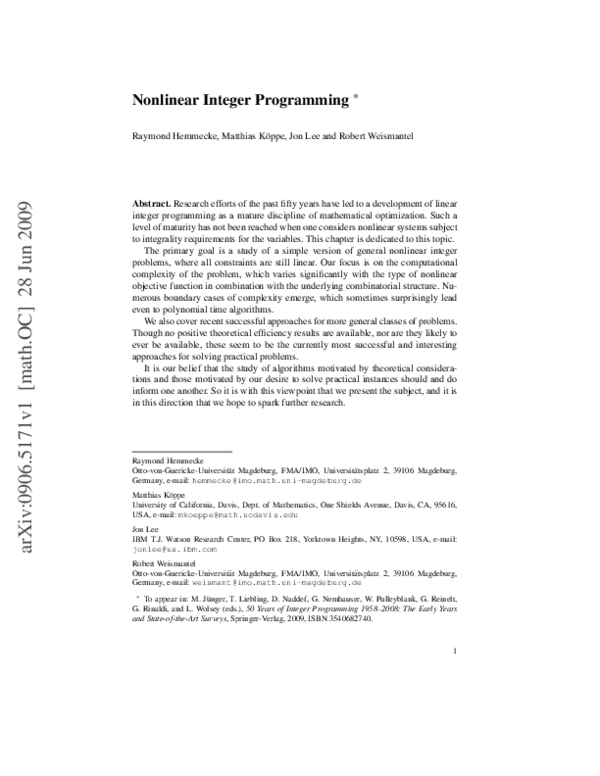 Pdf 50 Years Of Integer Programming 1958 2008 George Nemhauser