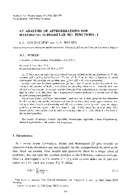 (PDF) An analysis of approximations for maximizing submodular set functions—I