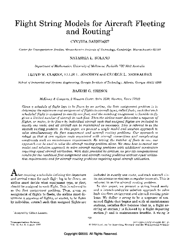 (PDF) Flight String Models for Aircraft Fleeting and Routing