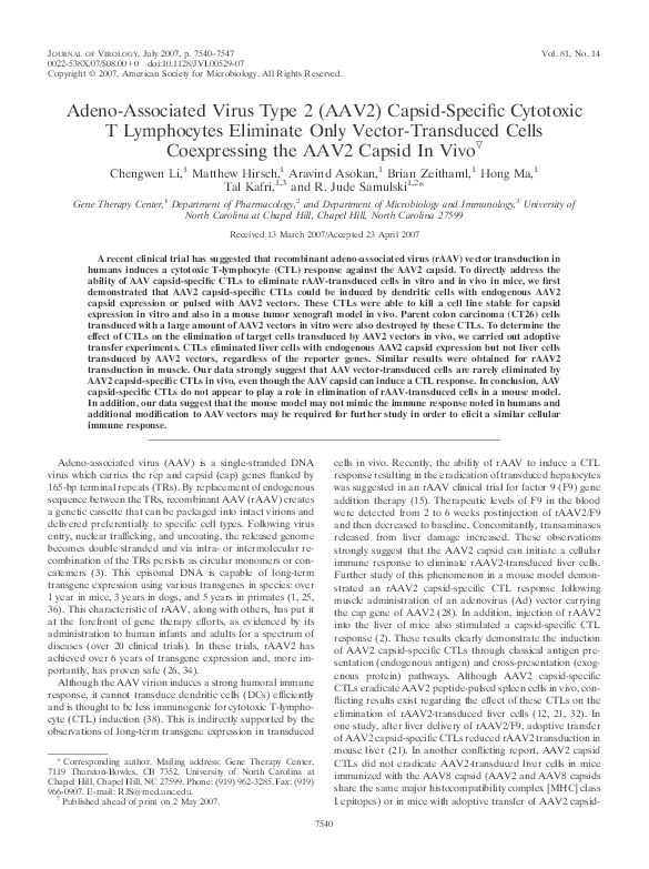 (PDF) Adeno-Associated Virus Type 2 (AAV2) Capsid-Specific Cytotoxic T ...