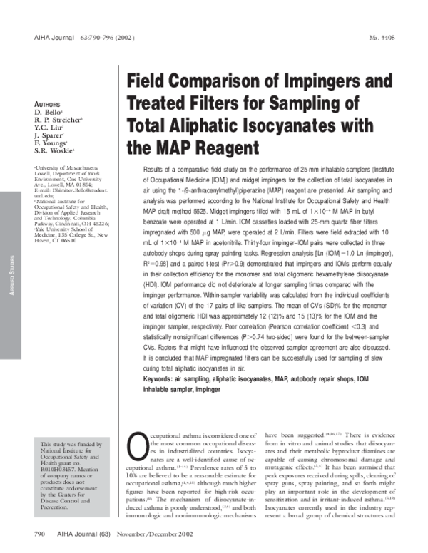 (PDF) Field comparison of impingers and treated filters for sampling of ...