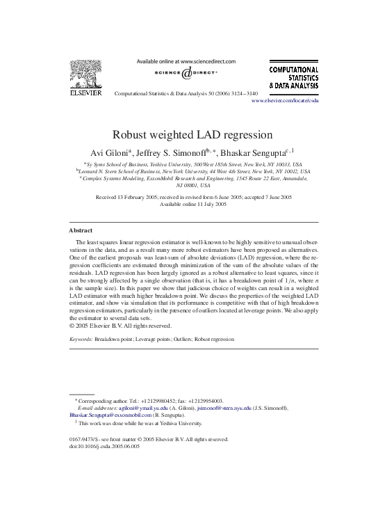 Pdf Robust Weighted Lad Regression