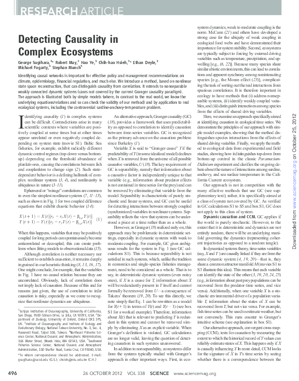 (PDF) Detecting Causality in Complex Ecosystems