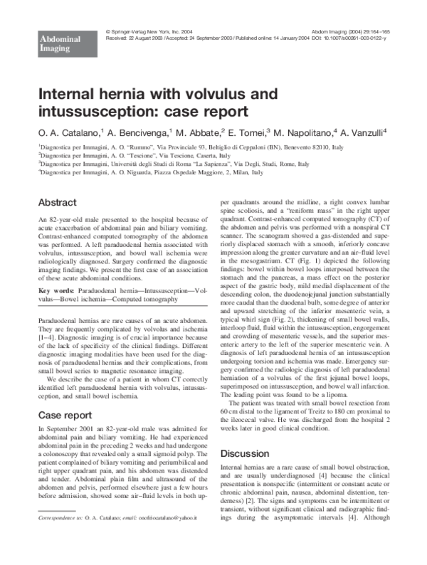 (PDF) Internal hernia with volvulus and intussusception: case report