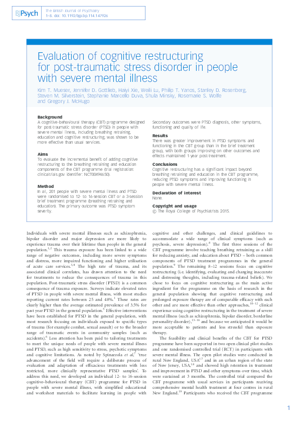 (PDF) Evaluation of cognitive restructuring for post-traumatic stress ...