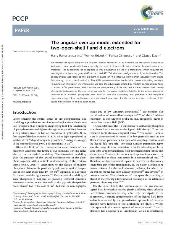 (PDF) The angular overlap model extended for two-open-shell f and d ...