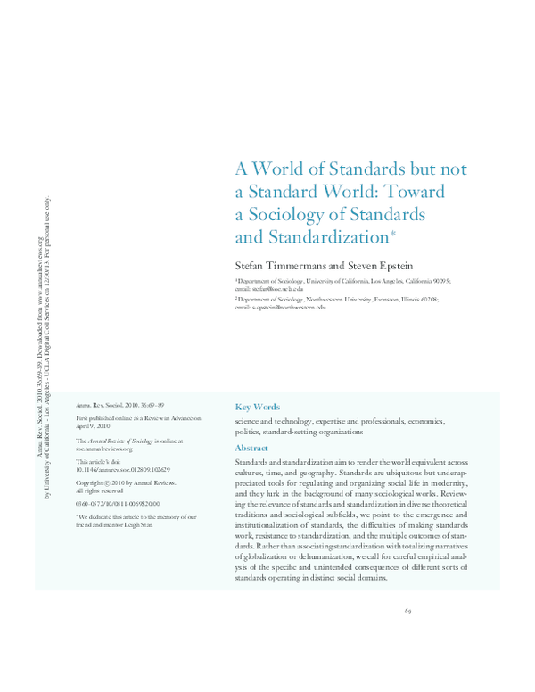 (PDF) A World of Standards but not a Standard World: Toward a Sociology ...