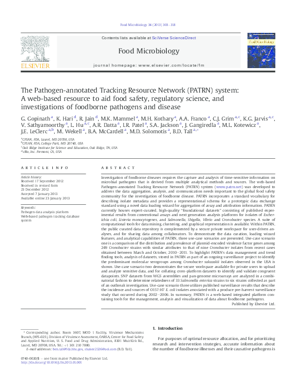 (PDF) The Pathogen-annotated Tracking Resource Network (PATRN) system ...