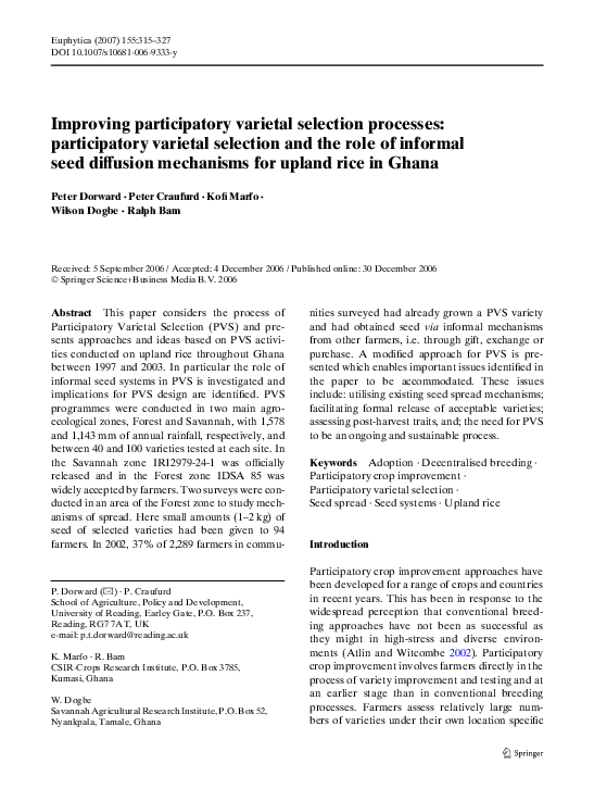 (PDF) Improving participatory varietal selection processes ...