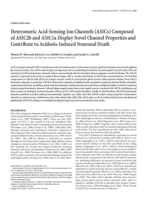 (PDF) Heteromeric Acid-Sensing Ion Channels (ASICs) Composed of ASIC2b ...